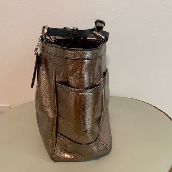 Coach | Bags | Coach Silver Metallic Leather Satchelshoulder Bag | Poshmark